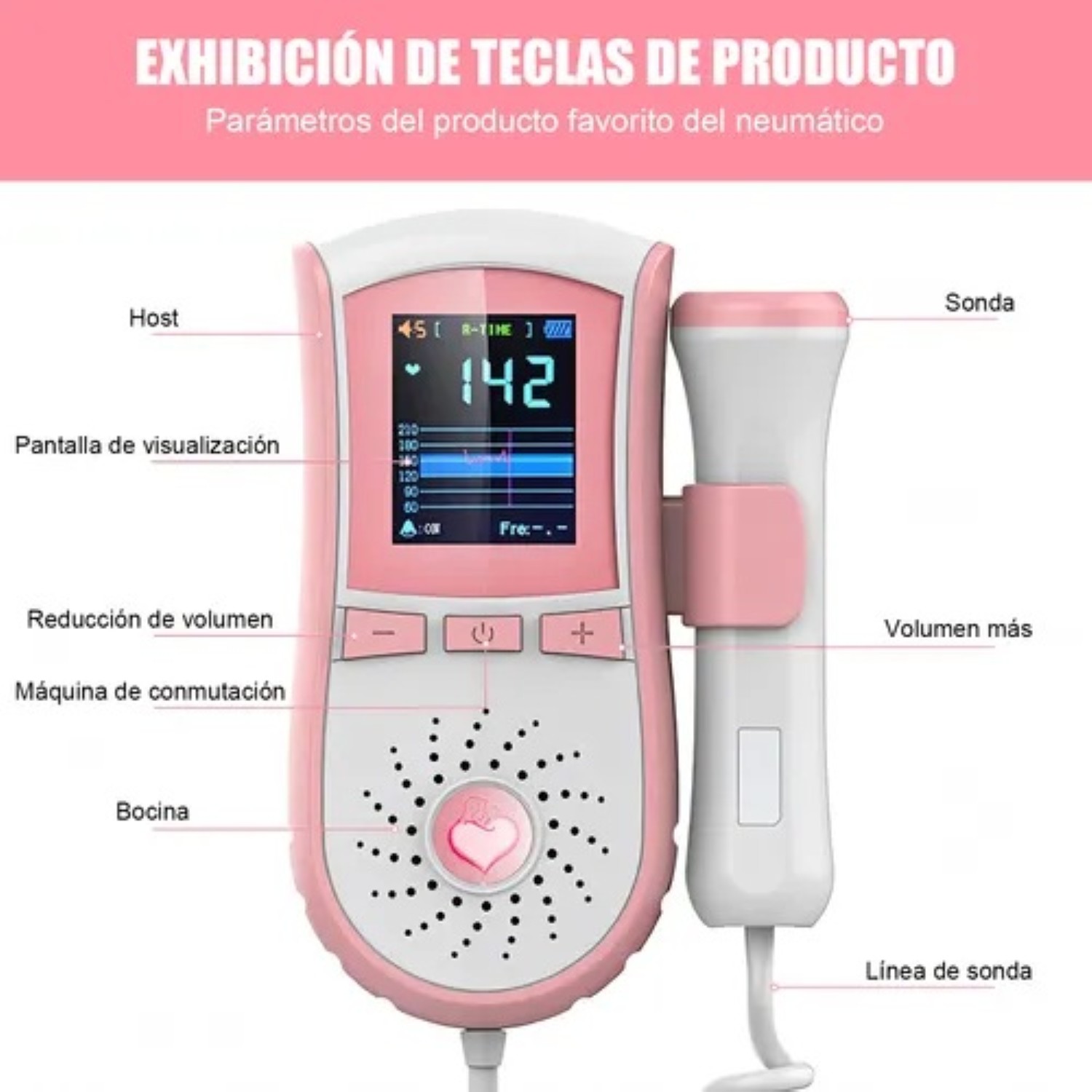 Monitor Fetal Doppler Para Escuchar Latidos Bebe Ultrasonido rosa