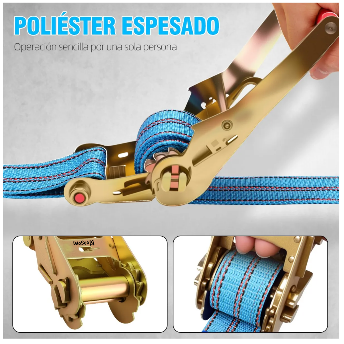 Eslinga Cinta De Amarre Con Matraca 5.5cmx 12m Máxima 3000kg Azul
