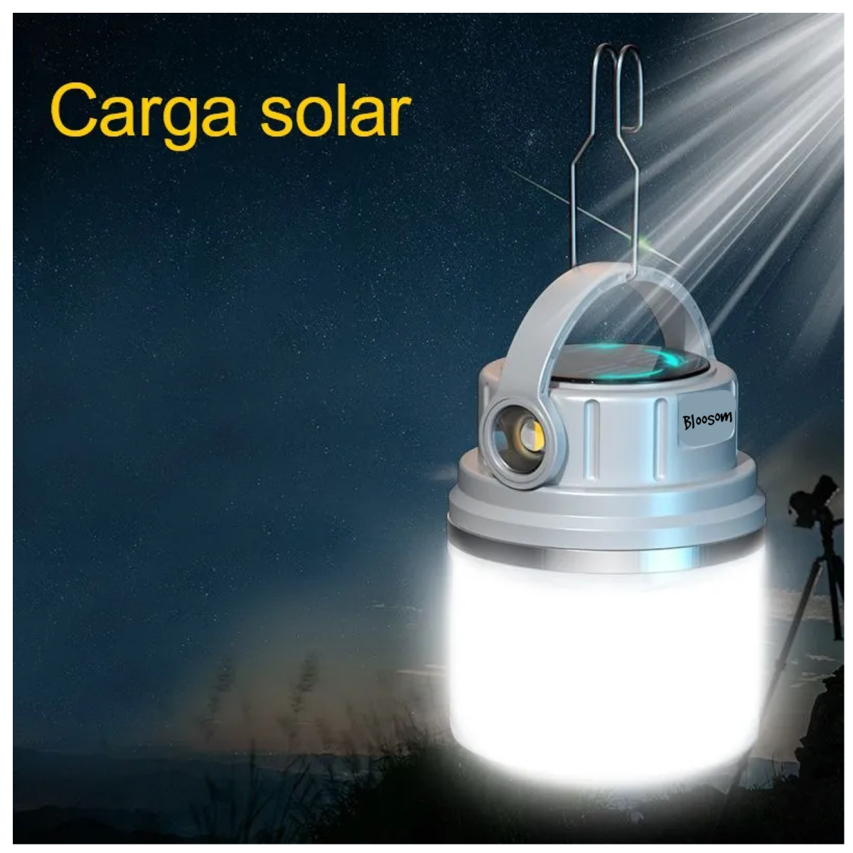 Lámpara Recargable Solar Linterna Camping Led Para Acampar Gris