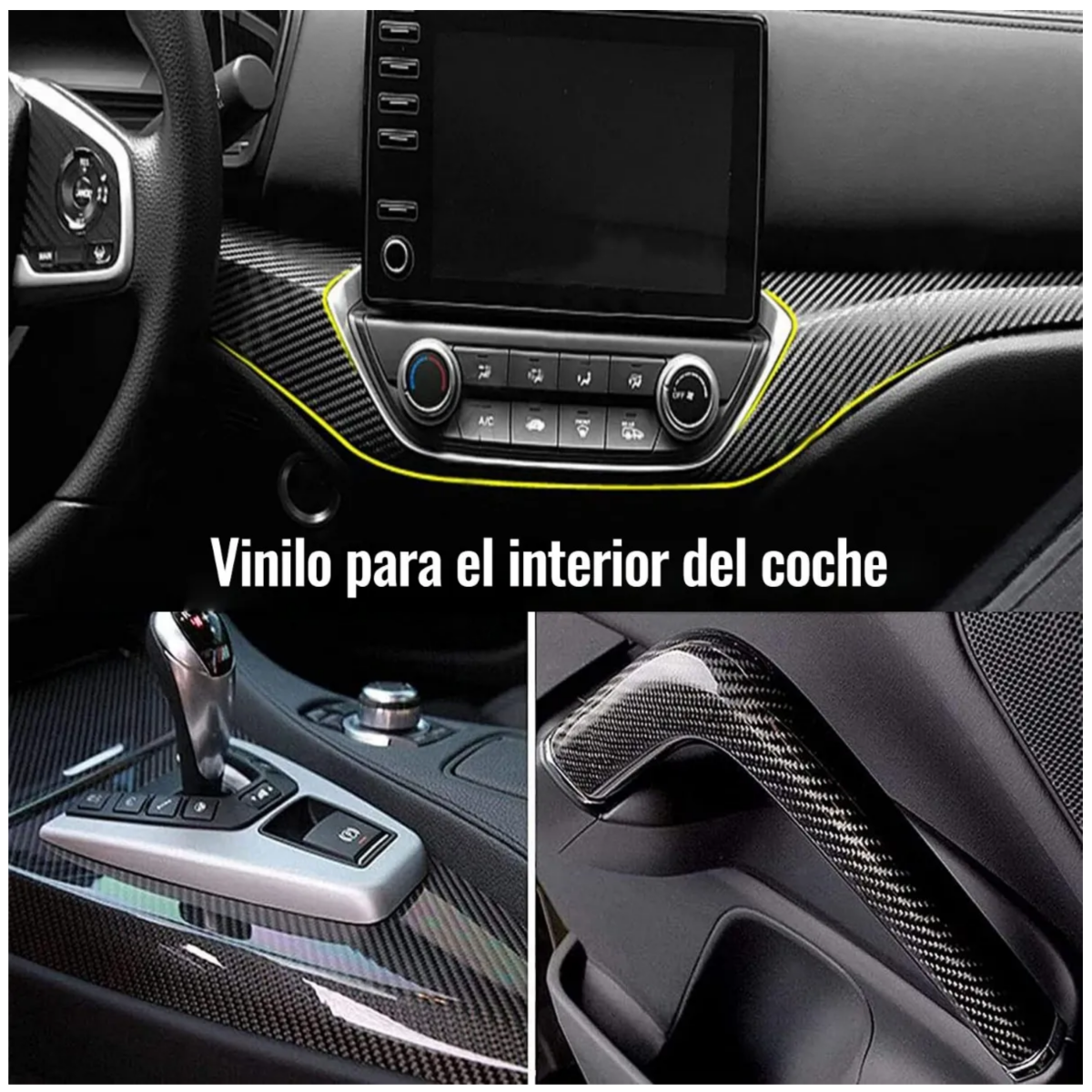 Vinil Automotriz Fibra De Carbono Impermeable 30cmx300cm 7d Negro