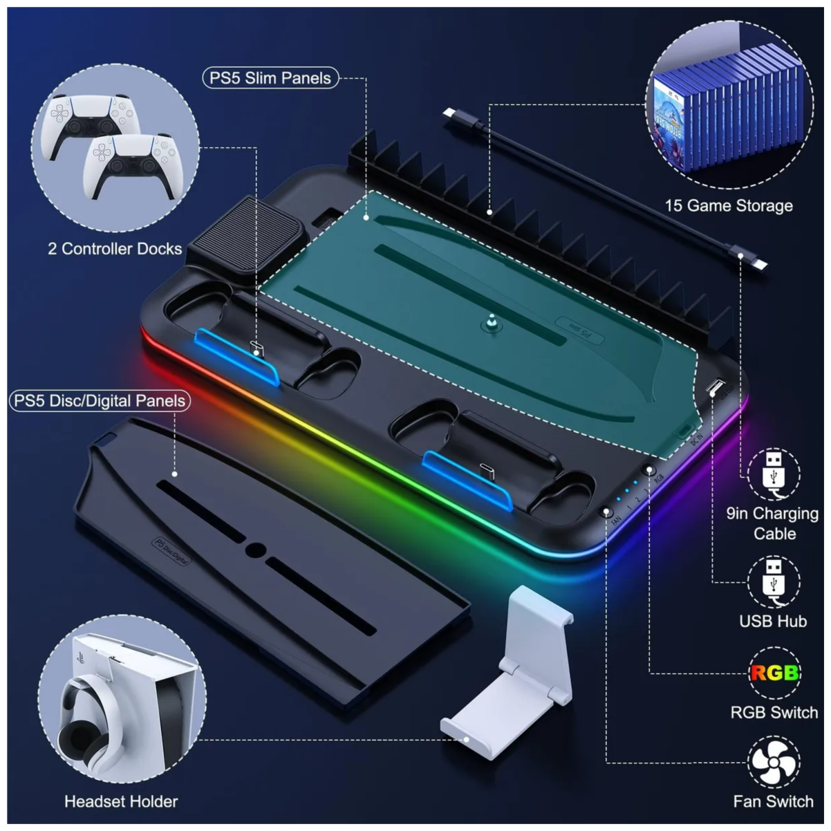 Base De Cargador Enfriadora Para Ps5/ps5 Slim Controles Blanco