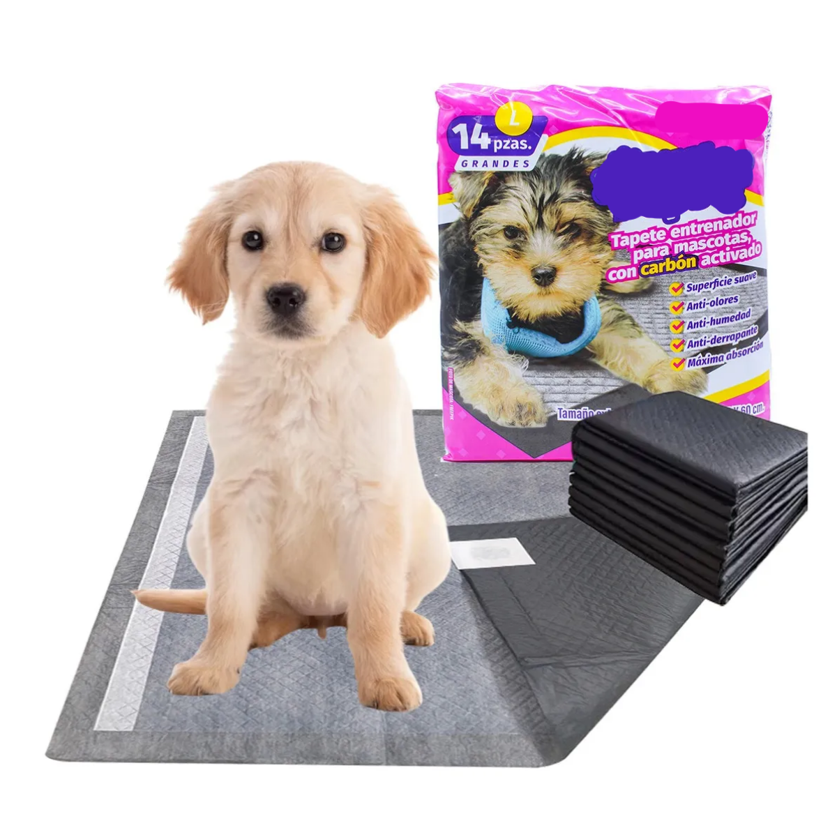 Set 14 Pz Tapete Entrenador Para Perro Pañal Absorbente 60x60cm Gris