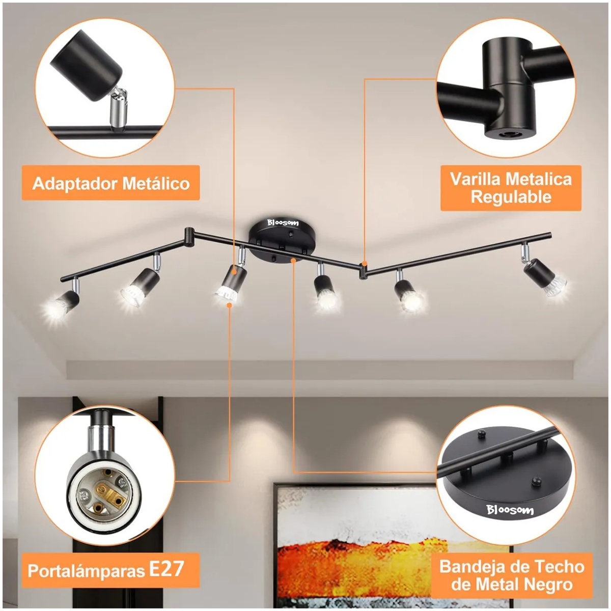 Iluminación De Riel Led De 6 Luces, Negro