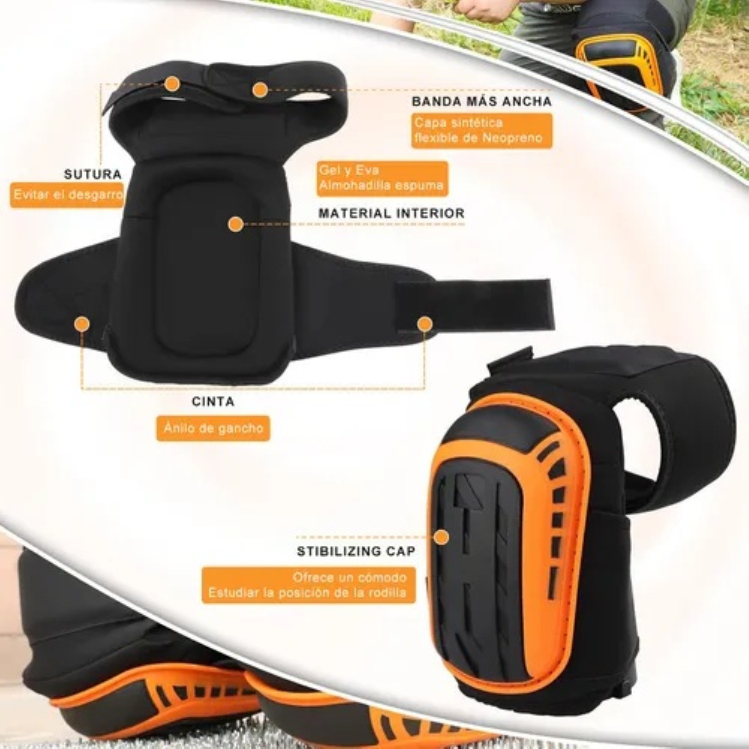 Rodilleras Protección Trabajo Negro Naranja