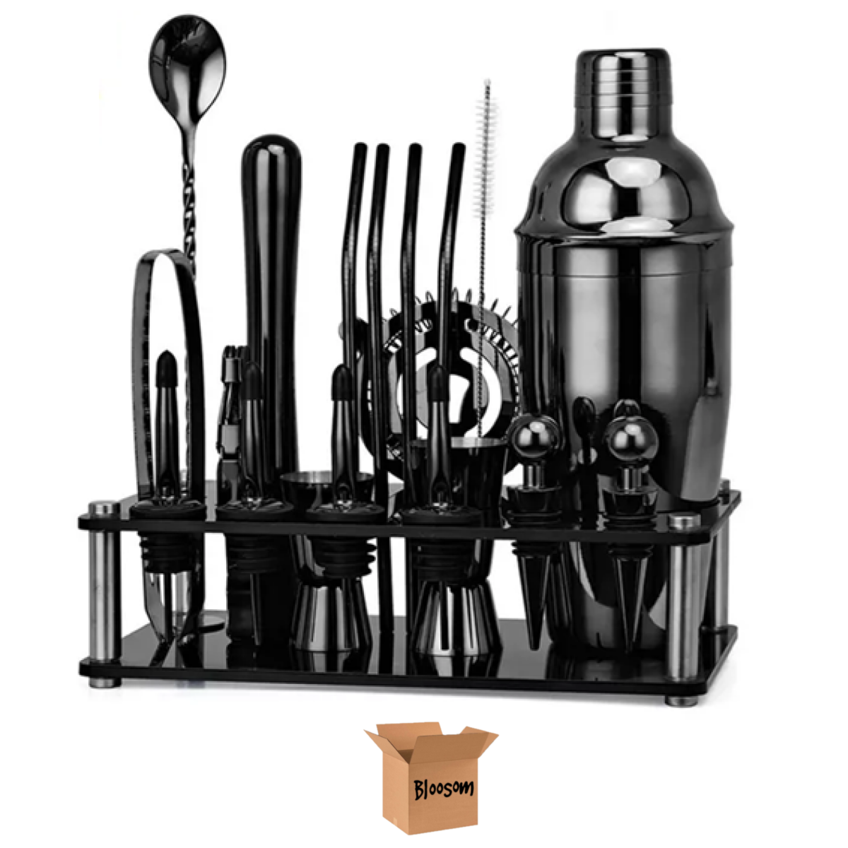 750ml Kit De Coctelería 20 Piezas Shaker Cocktail Bar Set Negro