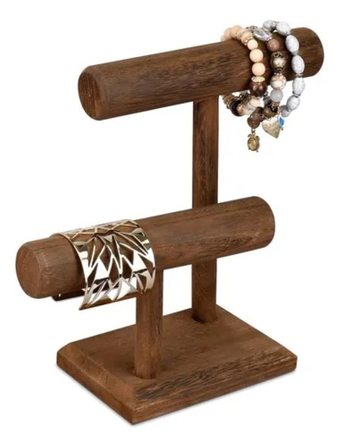 Exhibidor De Madera Porta Pulsera/porta Reloj Con 2 Niveles Cafe
