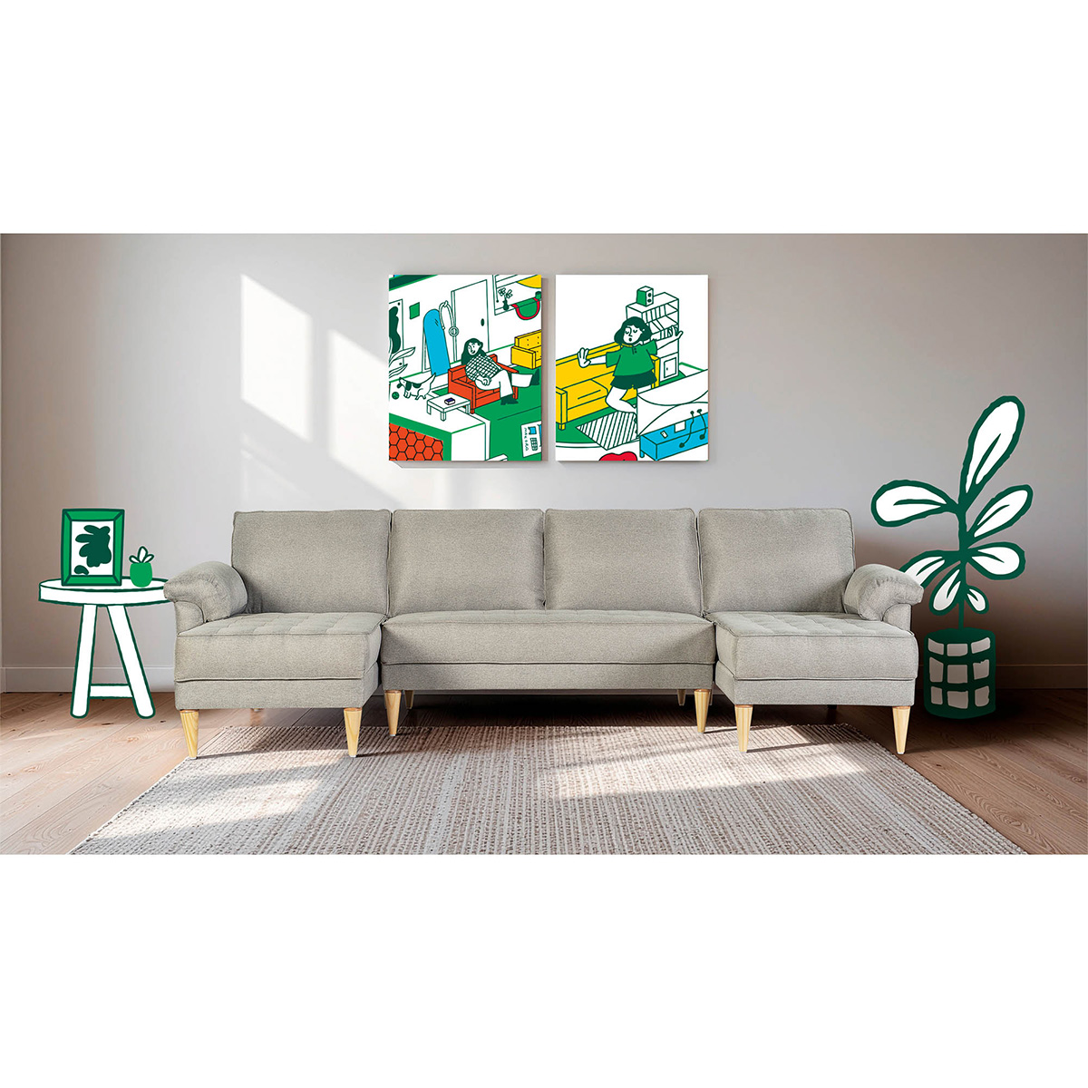 Sala Modular Doble Chaise Makora Salazar con Memory Foam, Color Gris ...