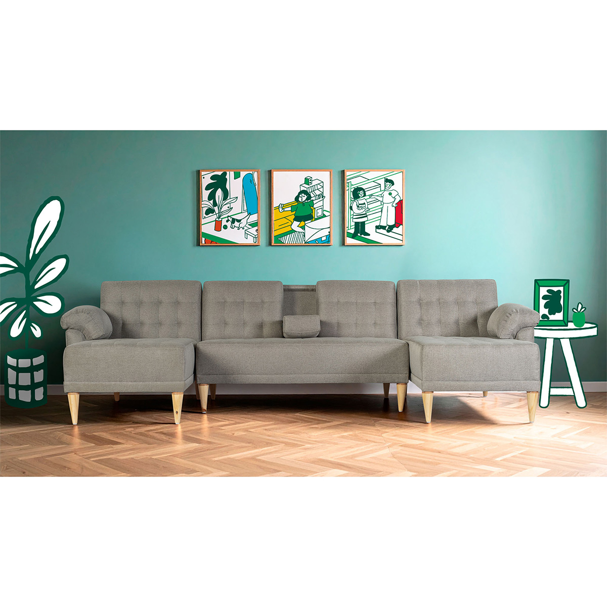 Sala Modular Doble Chaise Makora Barker con Memory Foam, Color Gris ...