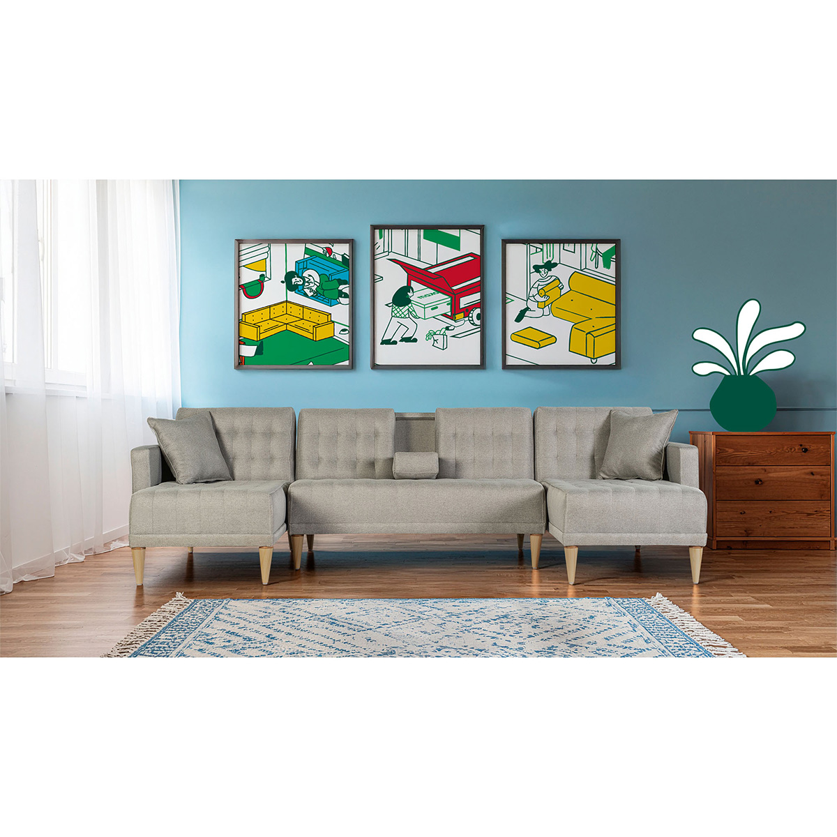 Sala Modular Doble Chaise Makora Marietta con Memory Foam, Color Gris ...