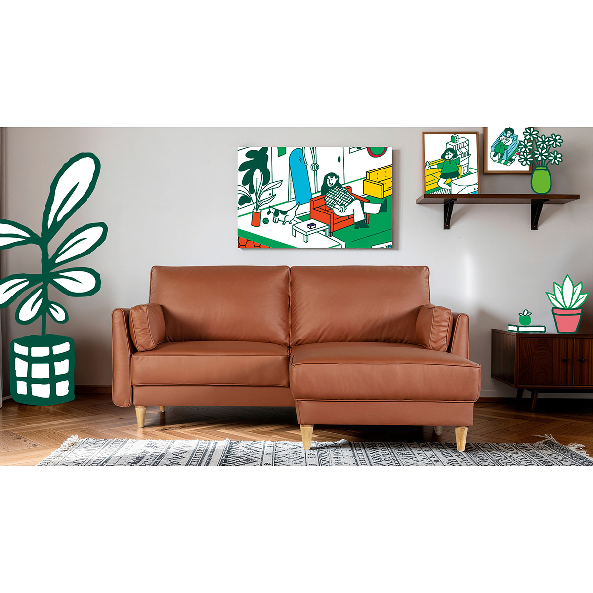 Sofá Cama Makora Samba con Memory Foam, Color Café Vinipiel, Respaldo Reclinable de 3 Posiciones