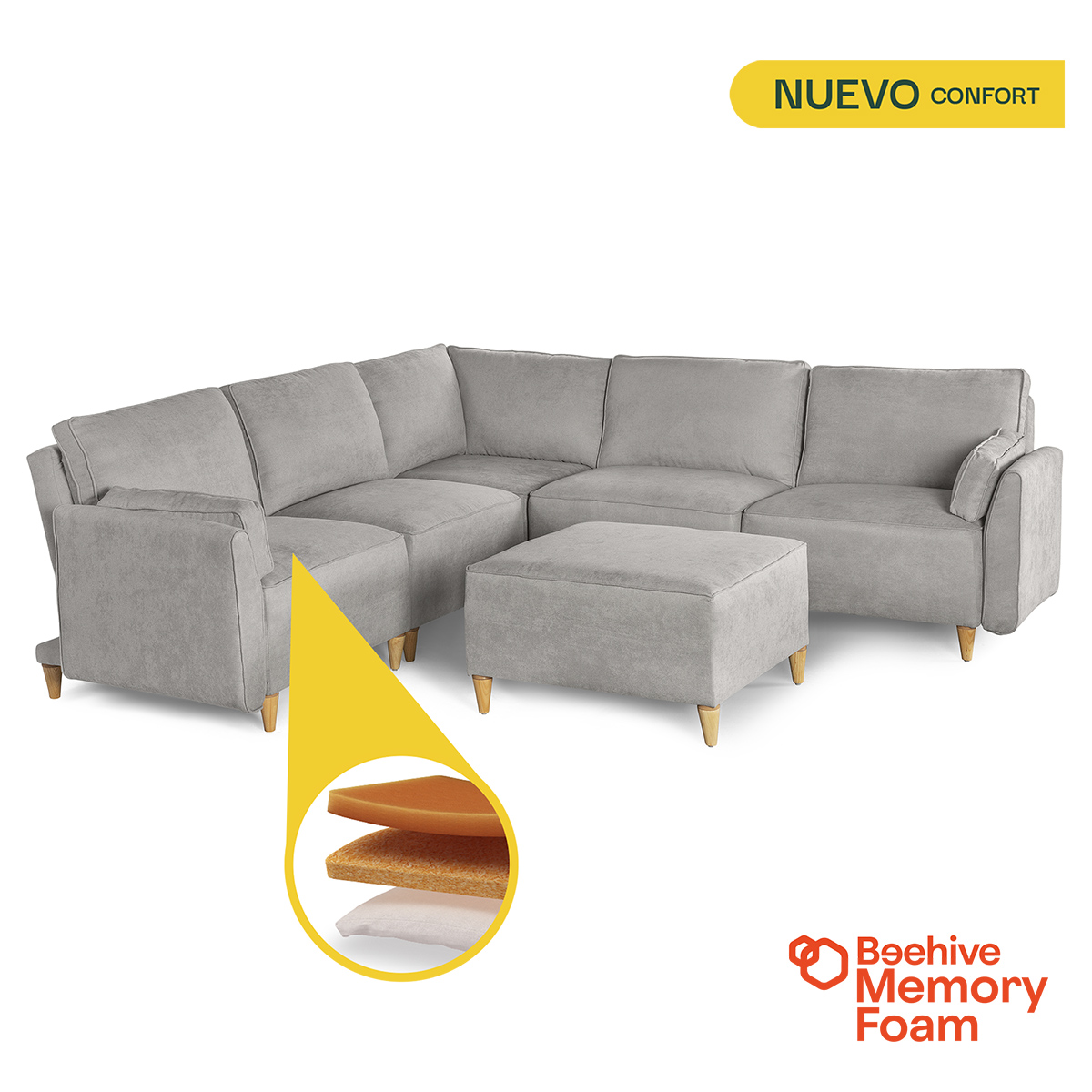 Sala de 6 módulos Makora Morelli con Memory Foam, Color Gris Claro ...