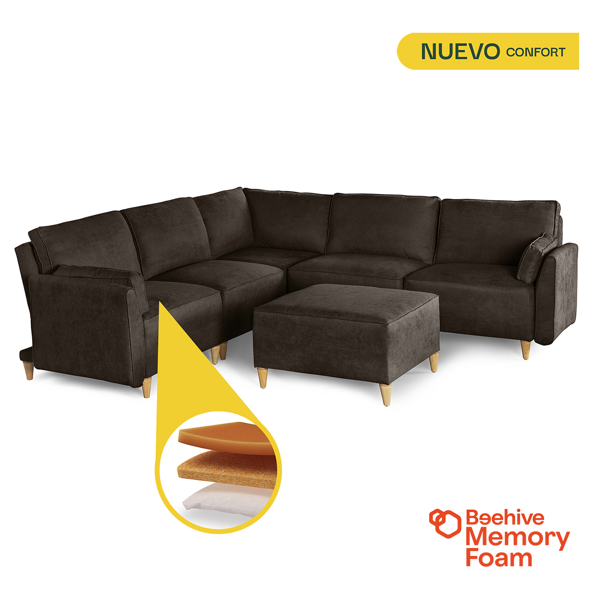 Sala de 6 módulos Makora Morelli con Memory Foam, Color Chocolate ...