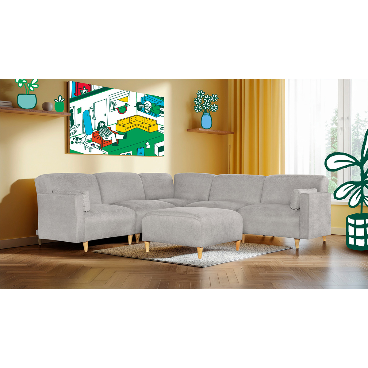 Sala de 6 modúlos Makora Zavian con Memory Foam, Color Gris Claro ...