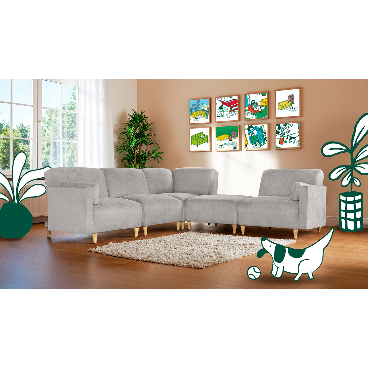 Sala de 5 modúlos Makora Zavian con Memory Foam, Color Gris Claro ...