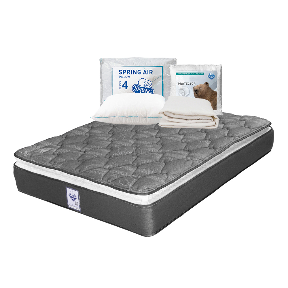 Colchón Spring Air Aries Queen Size + Almohada Oso + Protector Ultra ...