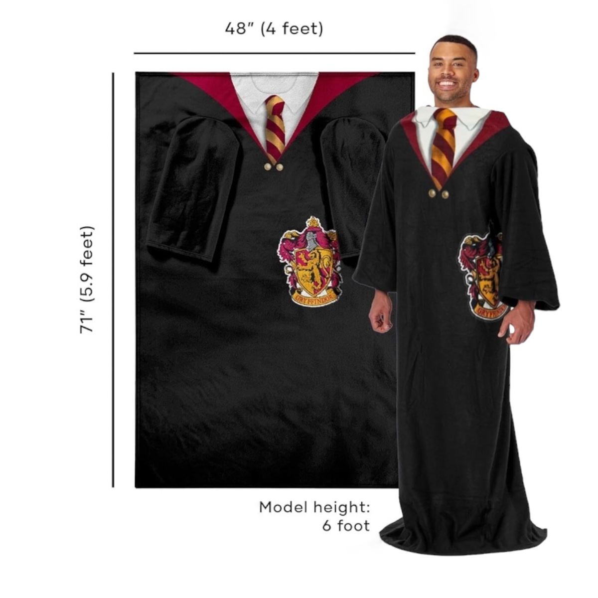 Harry Potter Hogwarts Rules Manta con mangas para adulto, Negro, 48"x 71"