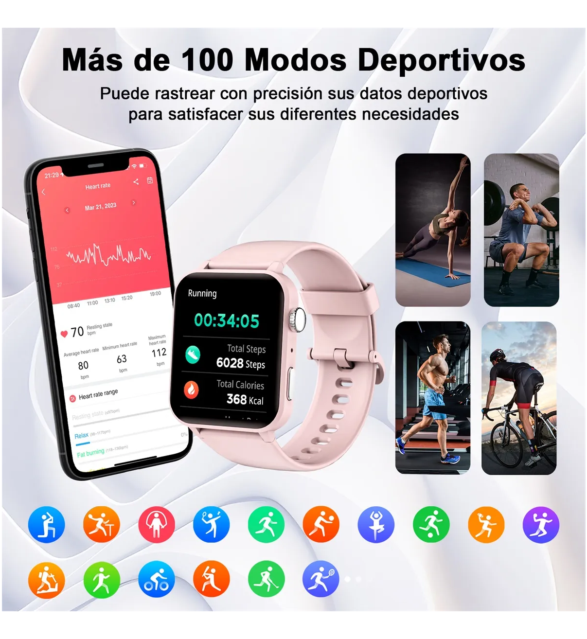 Smartwatch R30 Pro Rosa LCD 1.85'' IP68 Mlaubero Notificaciones ...