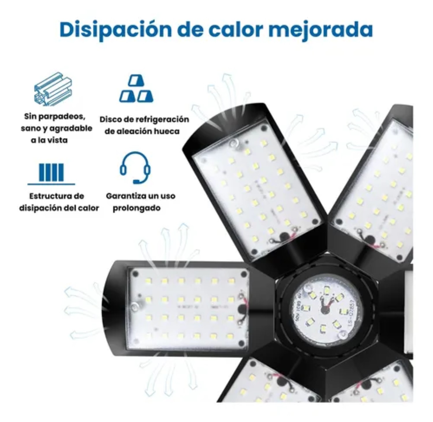 Focos Led Dirigible 6 Aspas 150w Potente Tipo Industrial negra