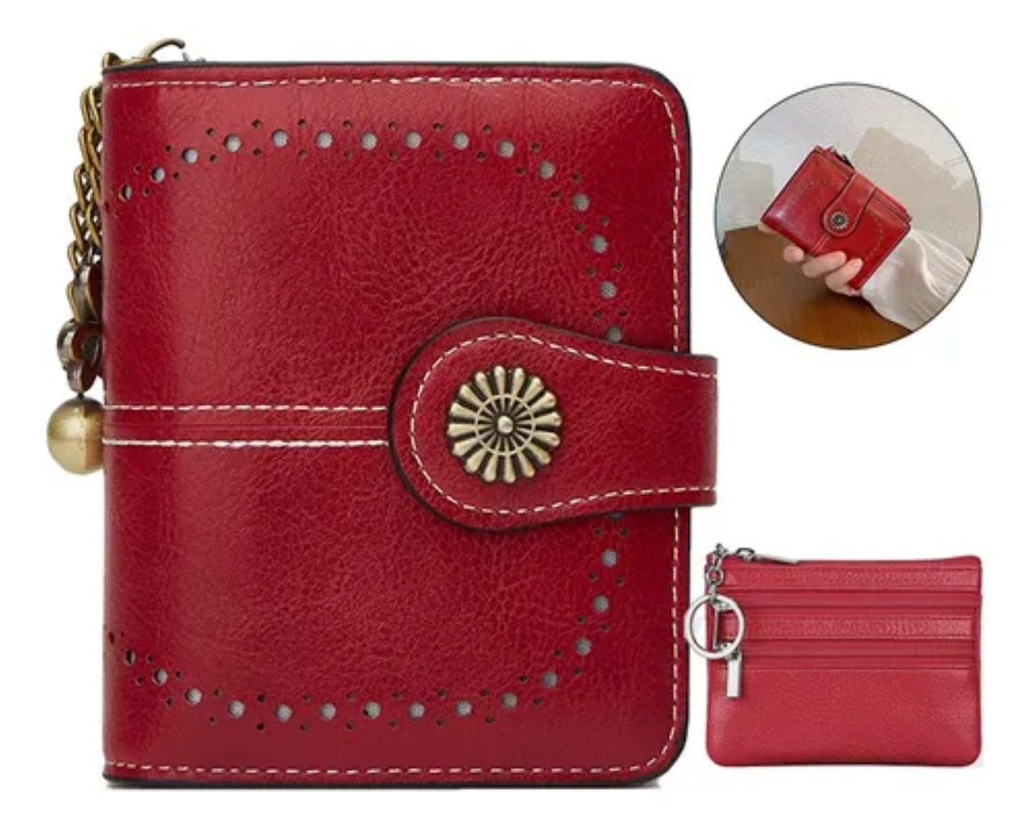 Cartera Para Mujer De Piel Con Protección Rfid Billetera roja