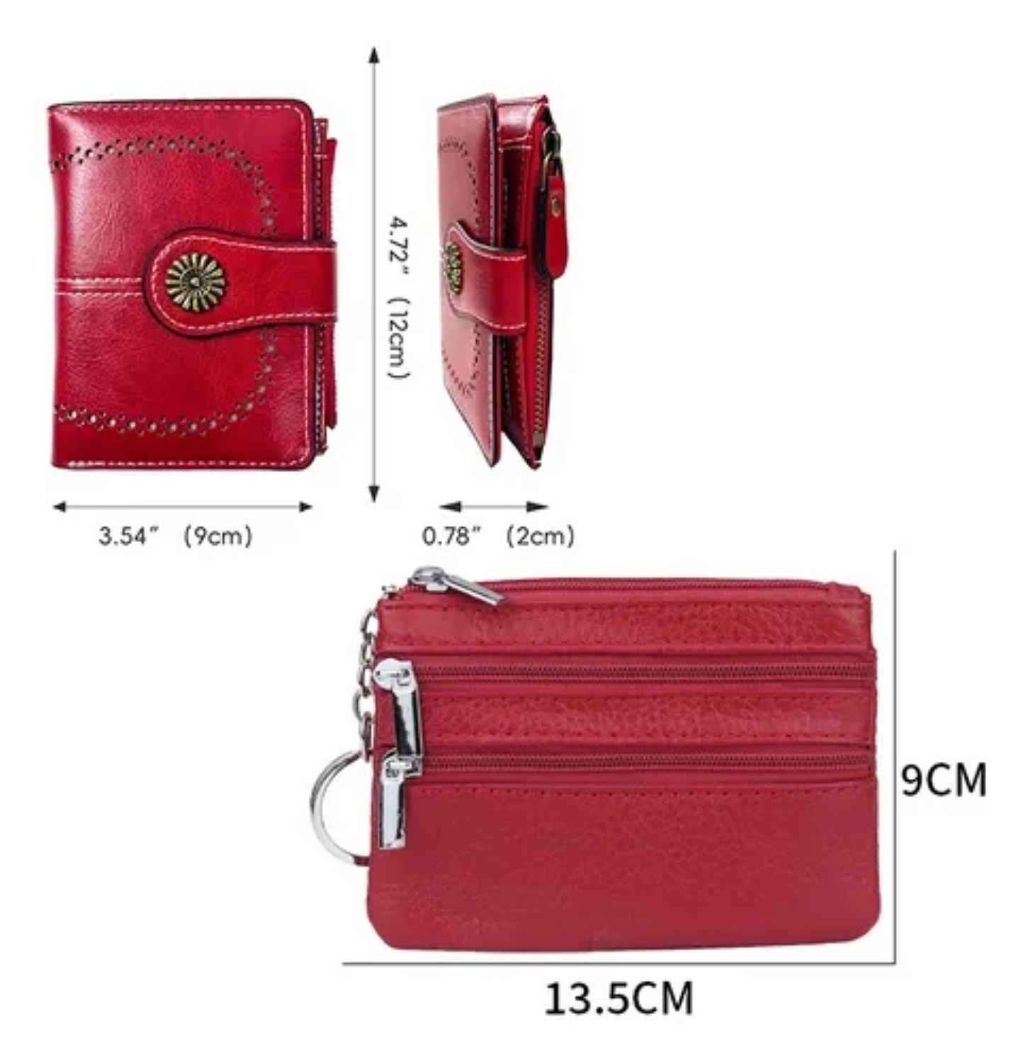 Cartera Para Mujer De Piel Con Protección Rfid Billetera roja