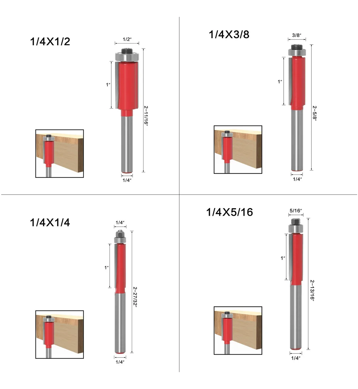 Brocas De Enrutador De Ajuste Al Ras Con Vástago De 1/4 De T Malubero