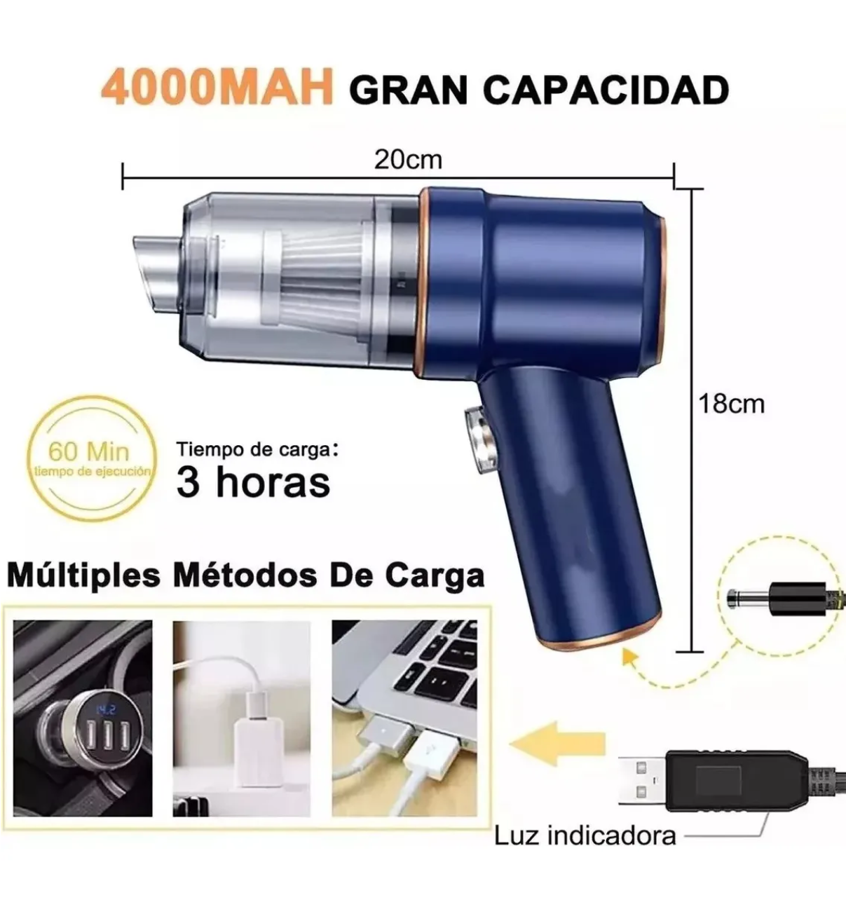 Aspiradora Para Auto Mini Portatil De Mano Inalambrica Malubero - Azul
