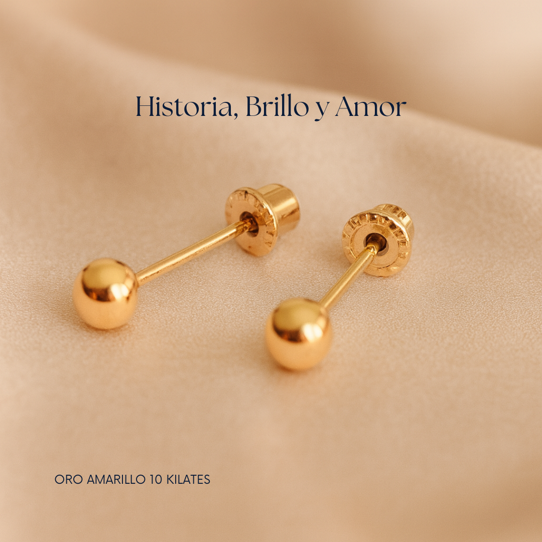 Aretes Dormilonas Authshine Oro amarillo 10 kilates 3mm mujer, niña.