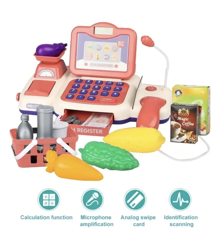 Zling Caja Registradora Juguete Roja con Luz Sonido Escáner y Calculadora