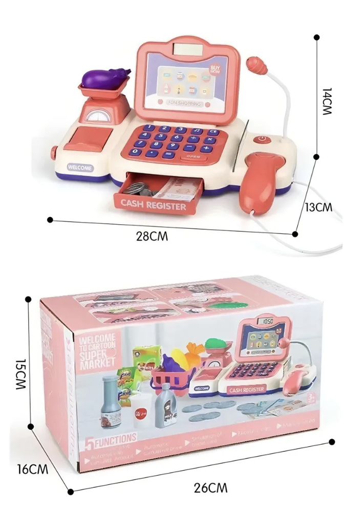 Zling Caja Registradora Juguete Roja con Luz Sonido Escáner y Calculadora