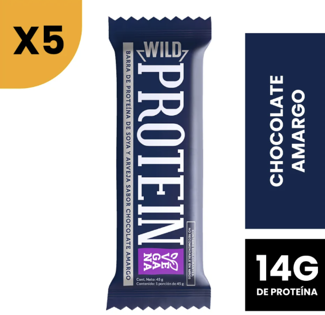 Pack x5 Barra De Proteína Vegana Wild Foods Sabor Chocolate Amargo