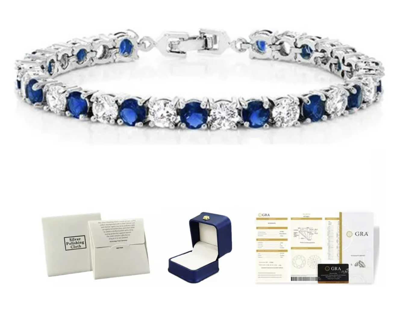 Pulseras De Plata 925 Con Zafiros Azules Diamantes Elegancia