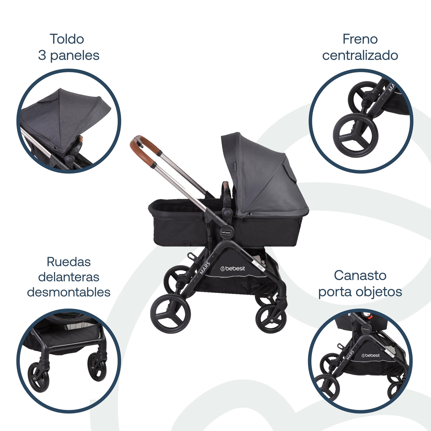 Carriola Travel System Mars LX 3 en 1 Bebesit Gris