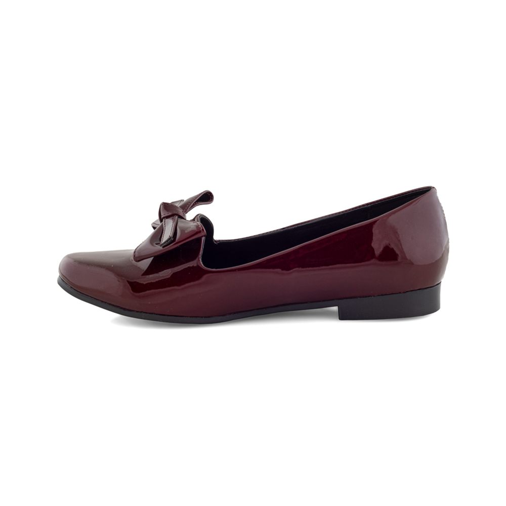 Flat De Charol Para Mujer Con Moño Vino