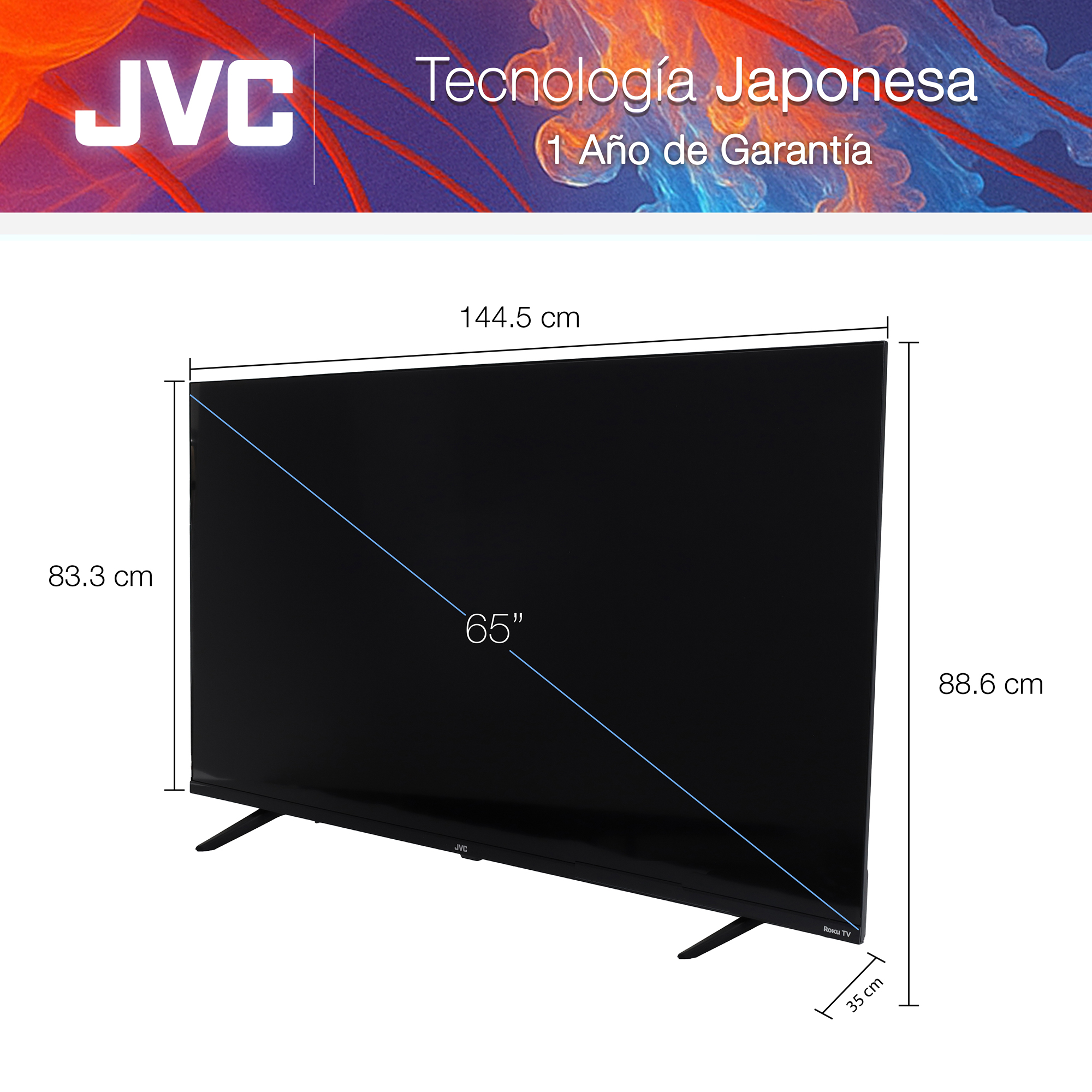 Pantalla LED FULL HD 65 Pulgadas ROKU Frameless JVC 4K