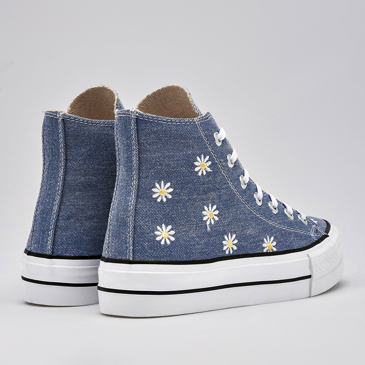 TENIS URBANO BOTIN PLATAFORMA MUJER MORAMORA CLIO MEZCLILLA BLANCO AMARILLO