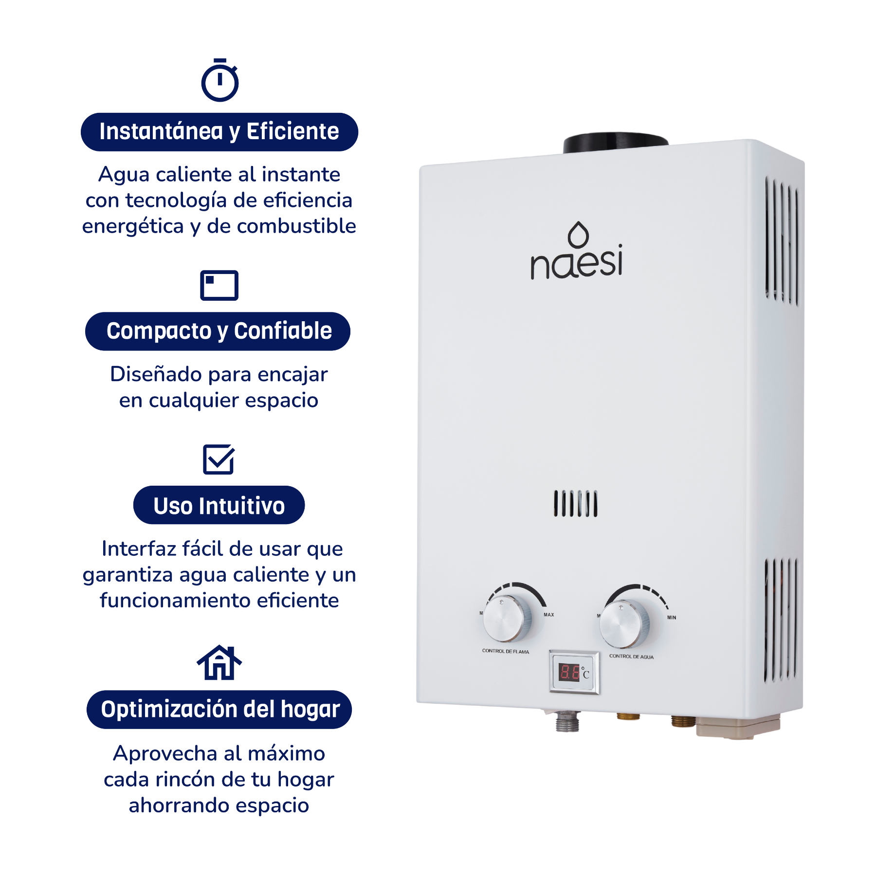 Calentador de Agua de Paso Naesi 6 L/m GAS LP Naesi