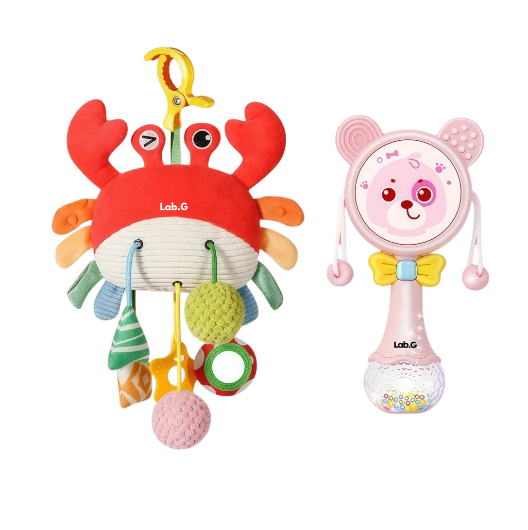 "2 Sonajas Para Bebe Juguete Estimulación Temprana Rojo y Rosa