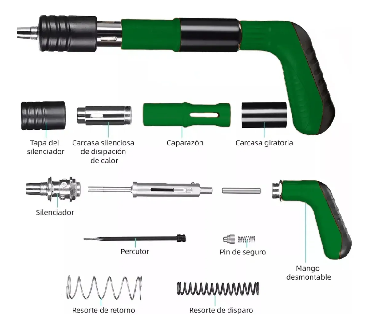Pistolas De Clavos De Acero Herramienta Remache 200 Clavos verde