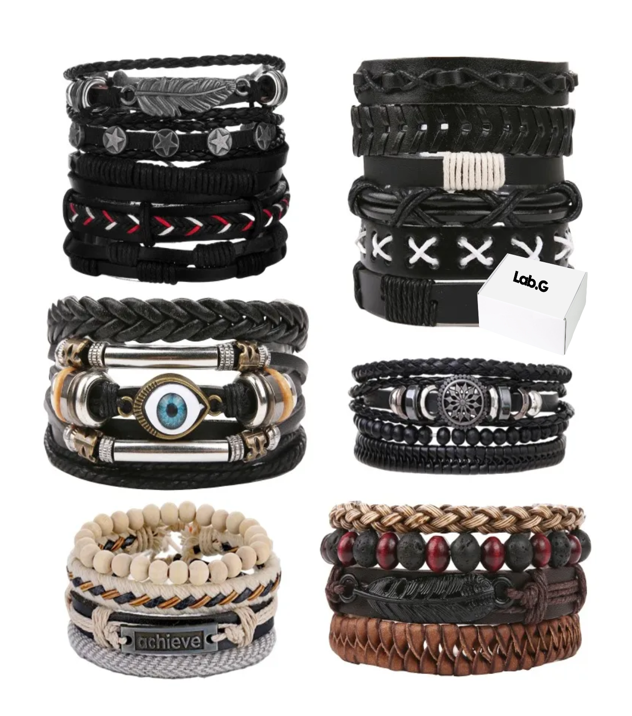 "Pulsera Ajustable Vintage Cuero Brazalete Multicapa,kit 26pc