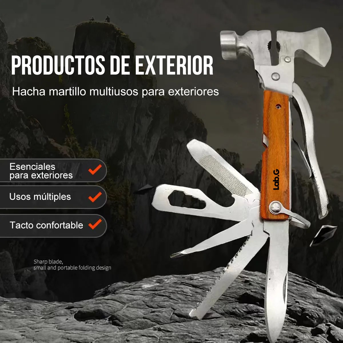 Multiherramienta Portatil Martillo Y Hacha 14 En 1 Con Funda