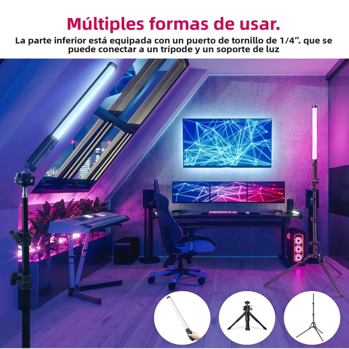 Lampara luz led portatil Barra de luz LED RGB para video recargable de ...