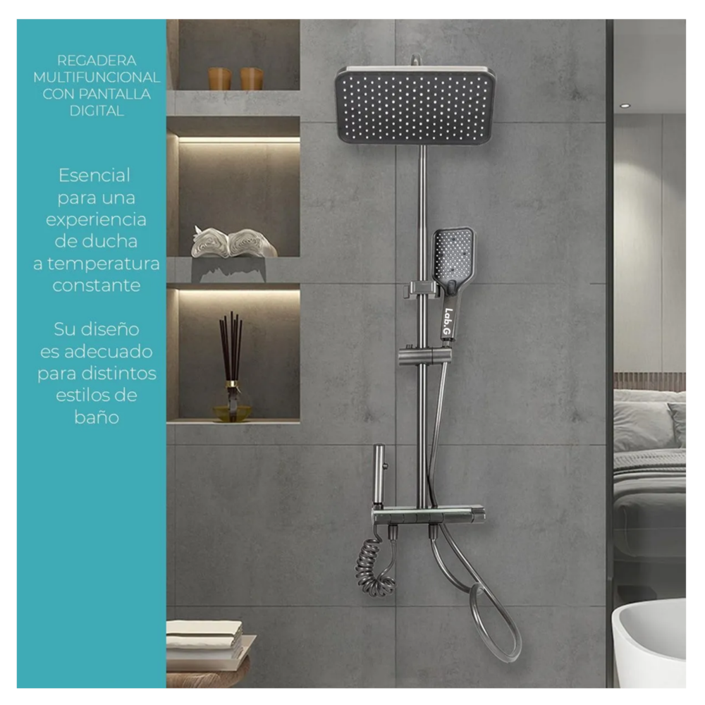 Ducha Baño Regadera Alta Presión Chorros Inteligente Digital Plateado