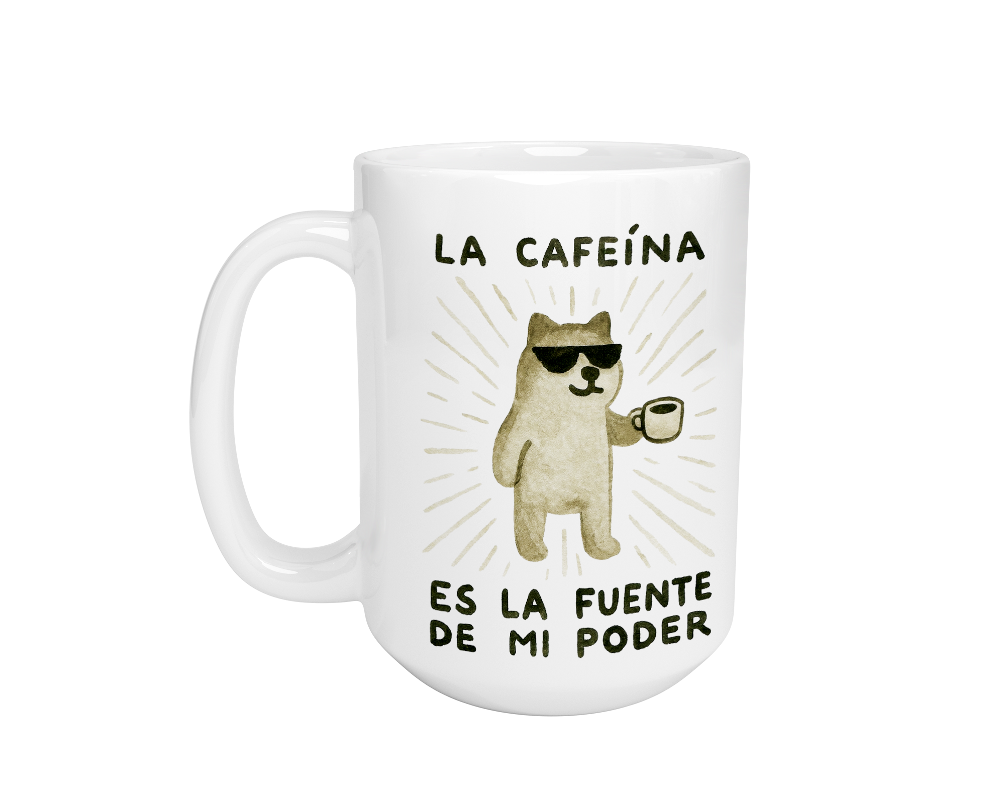 Taza Grande La Cafeína es la fuente de mi Poder | gato | frase ...