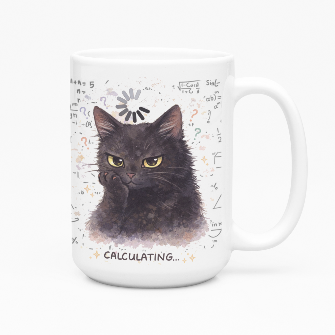 Taza Grande Gato Calculating... | frase | gato | Frase divertida I meme