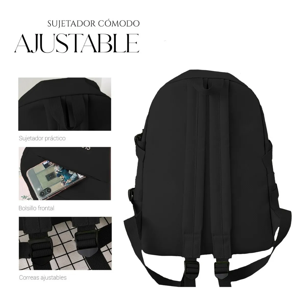 Mochilas Set 4 Pzs Escolar Bolsas Lapicera Color Negro