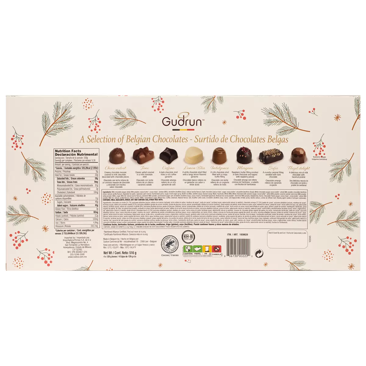 Gudrun Chocolates Belgas Navideños 4 Cajas 516 g Surtido Gourmet
