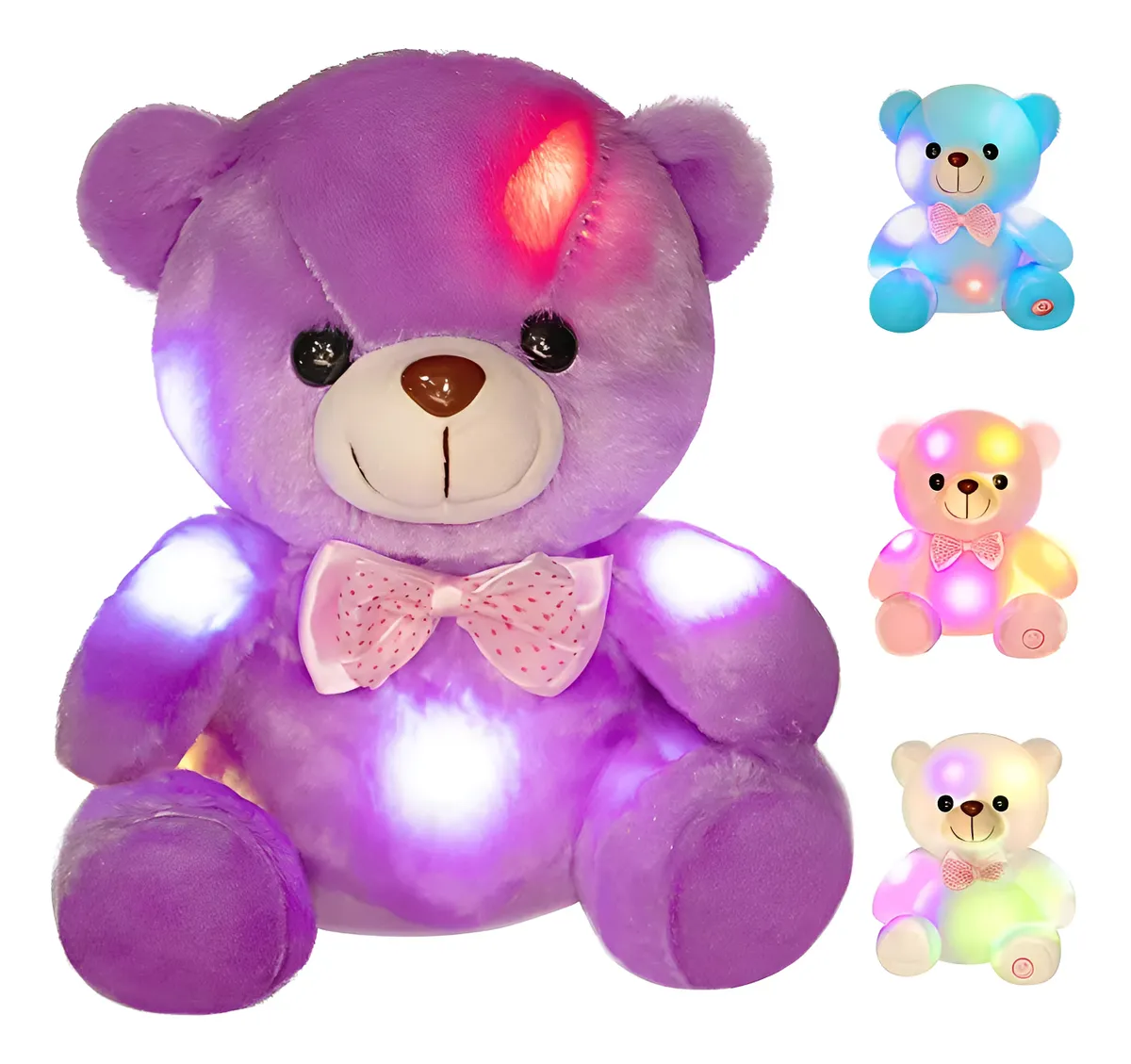 Oso de Peluche Felpa Suave Color Morado con Luces LED Multicolor Regalo ...