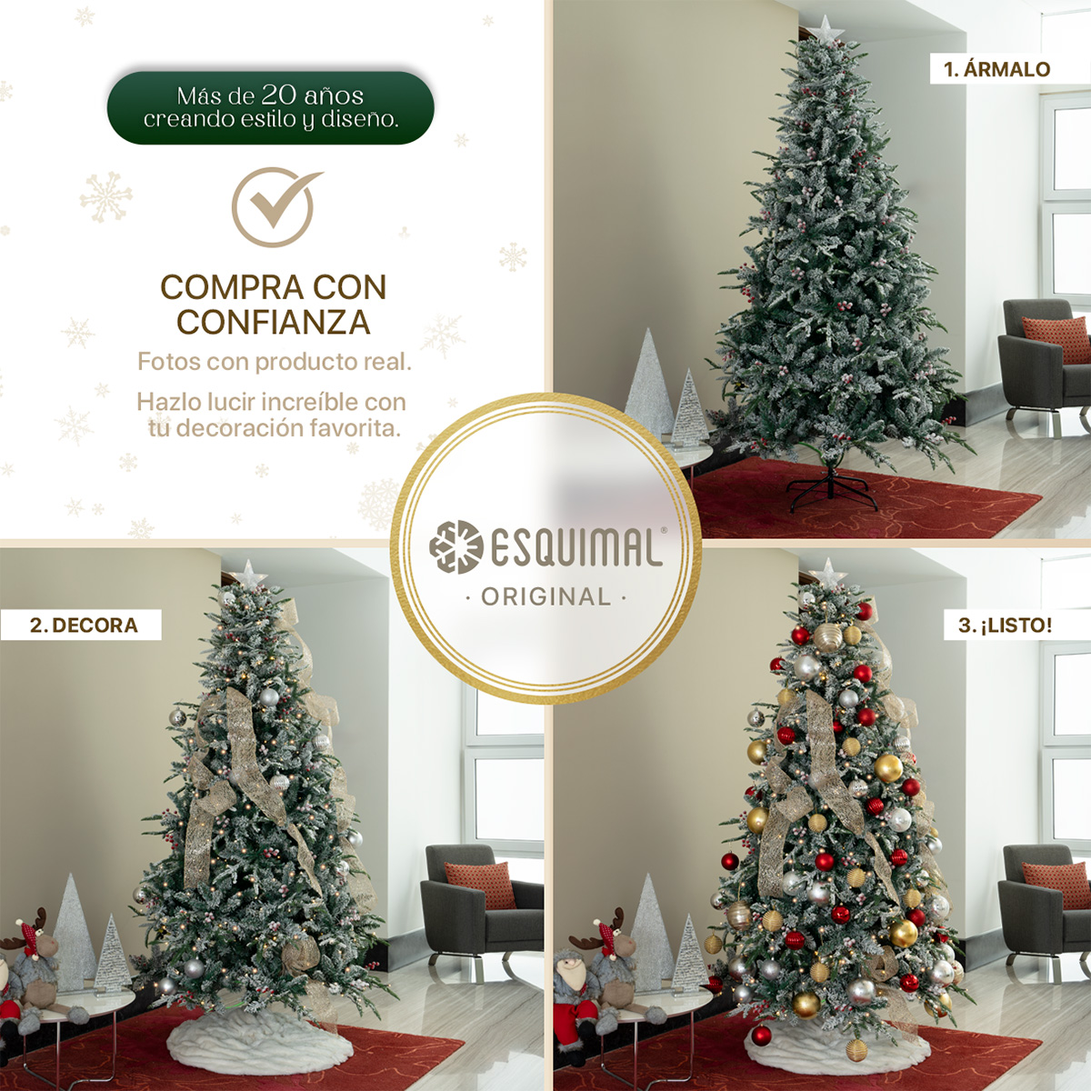 Árbol de Navidad Nevado con Luz Led + Bayas Rojas + Estrella 2.2m 1100 ...