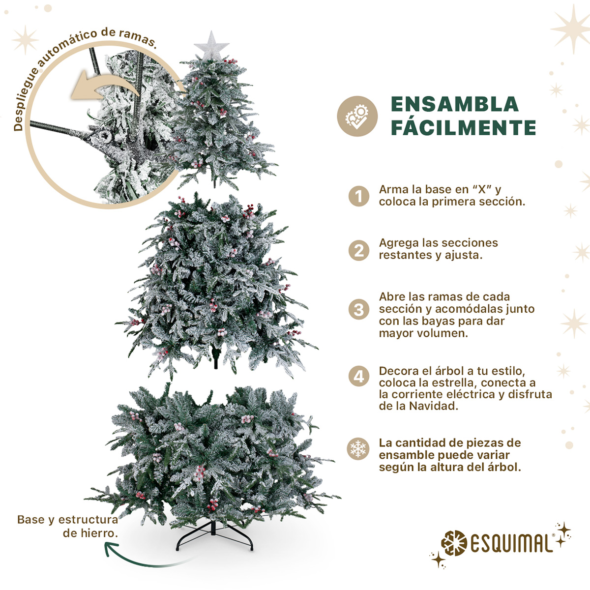 Árbol de Navidad Nevado con Luz Led + Bayas Rojas + Estrella 2.2m 1100 ...