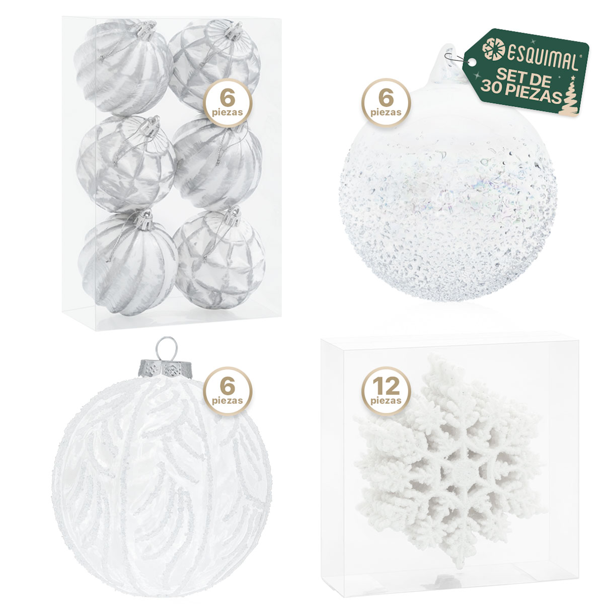 Set de Esferas y Adornos Navideños para Árbol de Navidad, Decoración ...